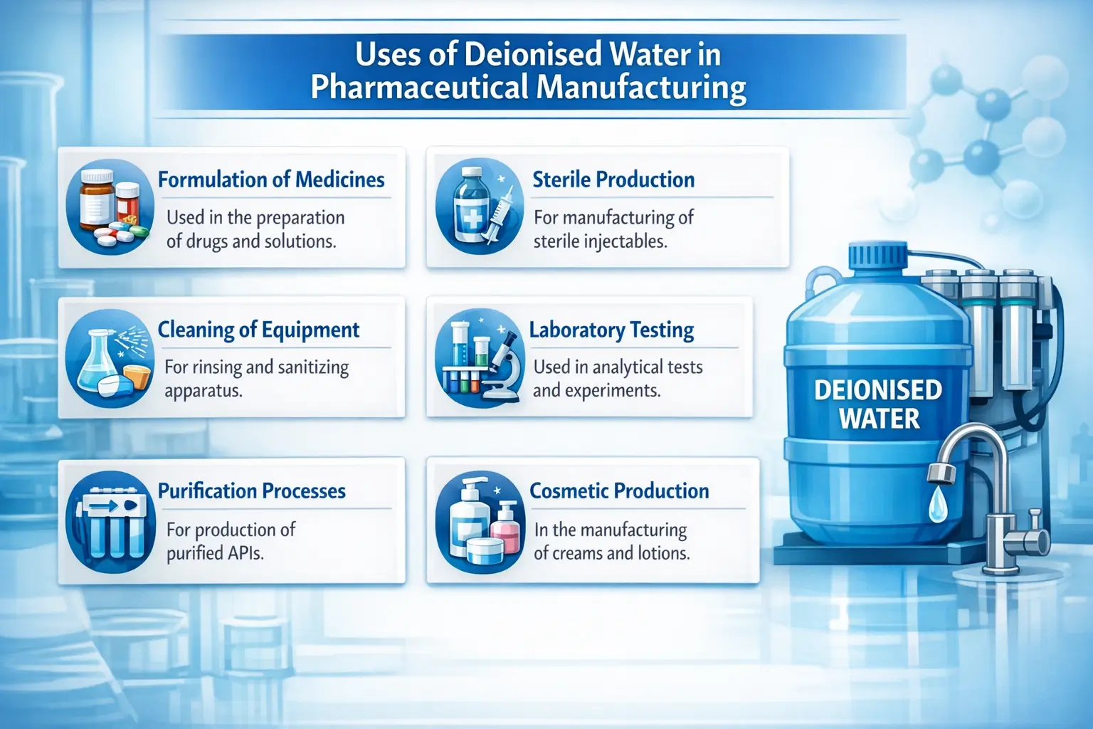 Uses of Deionised Water in Pharmaceutical Industry